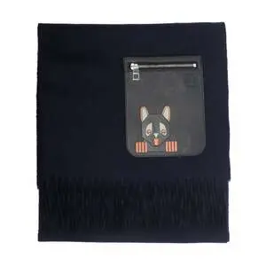 Loewe Loewe Women Wool And Cashmere Scarf With Anagram And Cat Embossed Pocket Blue