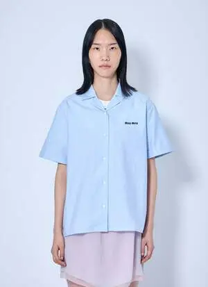 Miu Miu Short-sleeve Cotton Poplin Shirt
