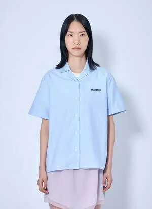 Miu Miu Short-sleeve Cotton Poplin Shirt - Blue