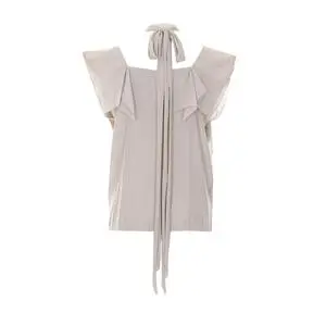 LANVIN Frilled Top In Charmeuse - Gray