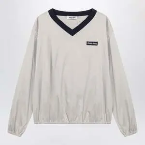 Miu Miu Tech Pongee V-neck Sweatshirt In Opal