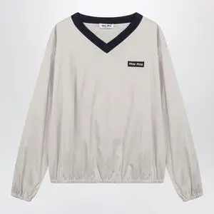 Miu Miu Tech Pongee V-neck Sweatshirt In Opal - Cream