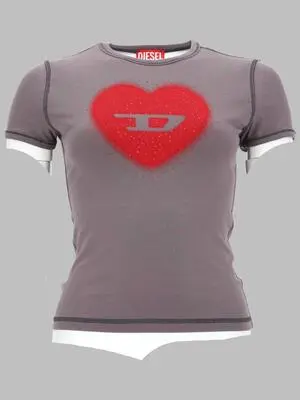 DIESEL® Heart Print And Studded Short Sleeve T-shirt - Gray