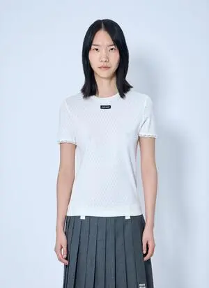 Miu Miu Lace-trim Logo-patch T-shirt - White