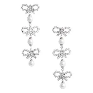 SELF-PORTRAIT Micro Bow Pearl Tiered Earrings - Silver