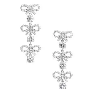 SELF-PORTRAIT Micro Bow Crystal Tiered Earrings - Silver