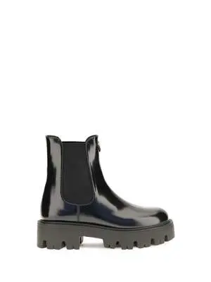 Prada Brushed Leather Ankle Boots - Black