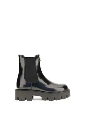 Prada Brushed Leather Ankle Boots - Black