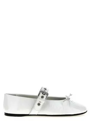 Miu Miu Buckle And Bow Ballet Flats - White
