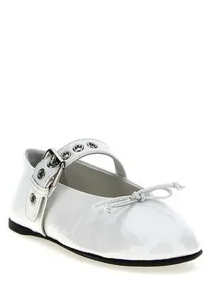 Miu Miu Buckle And Bow Ballet Flats - White