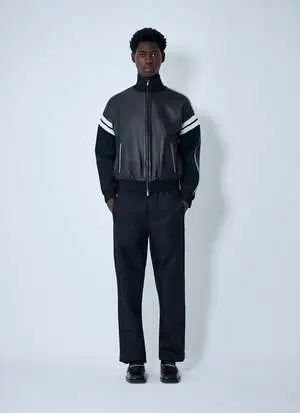 WALES BONNER Leather Logo Motif Bomber Jacket