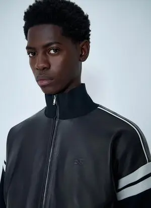 WALES BONNER Leather Logo Motif Bomber Jacket
