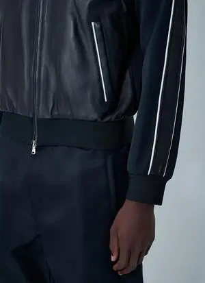 WALES BONNER Leather Logo Motif Bomber Jacket