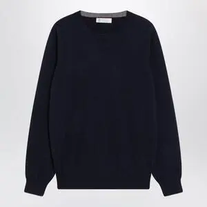 Brunello Cucinelli Cashmere Contrast Trim Sweater - Blue