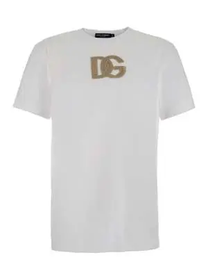 Dolce & Gabbana Crew Neck T-shirt With Logo On The Front In Cotton For - White