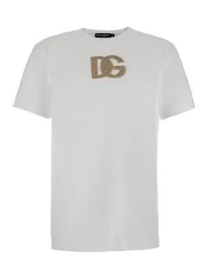 Dolce & Gabbana Crew Neck T-shirt With Logo On The Front In Cotton For - White