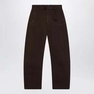 LEMAIRE Cotton Trousers With Belt - Brown