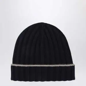 Brunello Cucinelli Ribbed Cashmere Beanie In Navy - Blue