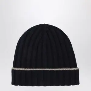 Brunello Cucinelli Ribbed Cashmere Beanie In Navy - Blue