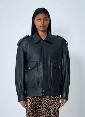 Saint Laurent Grained Leather Jacket - Black