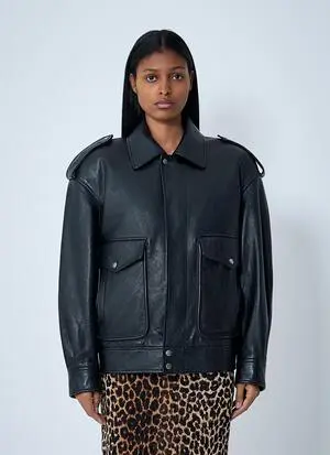 Saint Laurent Grained Leather Jacket - Black