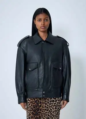 Saint Laurent Grained Leather Jacket - Black