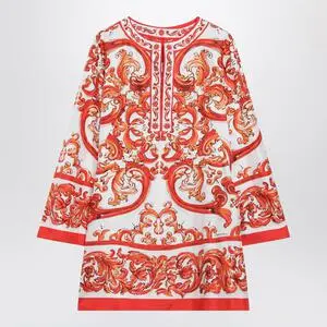 Dolce & Gabbana Maiolica-print Silk Twill Kaftan Dress, Multicolour - Orange