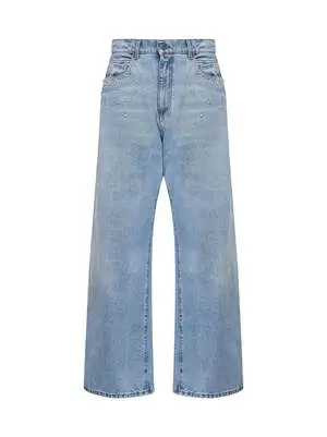 Giuseppe Di Morabito Light Blue Denim Crystal-embellished Baggy Jeans - Multicolor