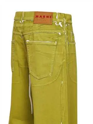 Marni Green Screen-printed Denim Wide-leg Jeans