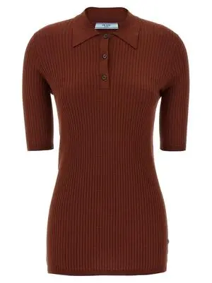 Prada Ribbed Polo Shirt - Brown