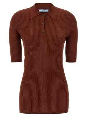 Prada Ribbed Polo Shirt - Brown
