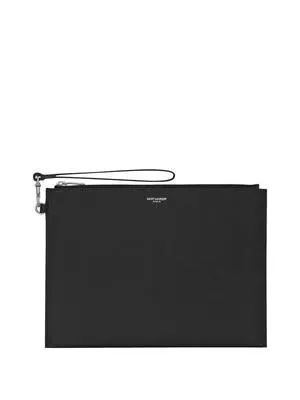 Saint Laurent Zipped Tablet Holder In Grain De Poudre-leather - Black