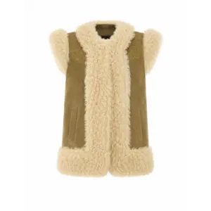Etro Shearling Vest Peacock Embroidery - Green