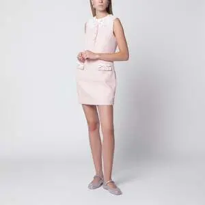 SELF-PORTRAIT Boucle Mini Dress With Lace Collar - Pink
