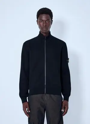 Stone Island Ribbed Zip-up Jacket - Black