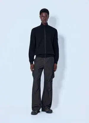 Stone Island Ribbed Zip-up Jacket - Black