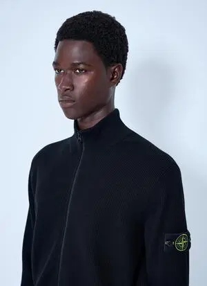Stone Island Ribbed Zip-up Jacket - Black