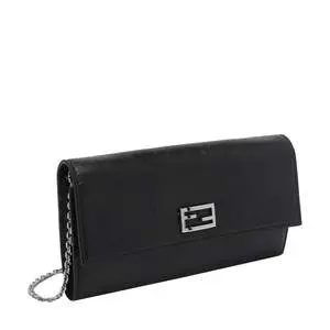 Fendi Continental Wallet On Chain Tube With Ff Baguette Logo - Black