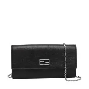 Fendi Continental Wallet On Chain Tube With Ff Baguette Logo - Black