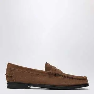 Prada Cacao Aged-effect Suede Loafers - Brown