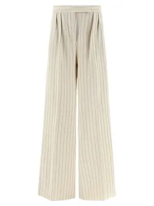 Max Mara Pinstripe Piqué Cotton Jersey Trousers - White