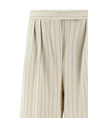 Max Mara Pinstripe Piqué Cotton Jersey Trousers - White