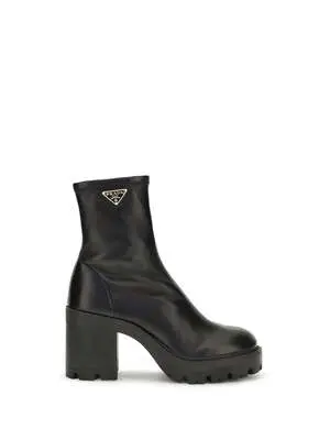 Prada Stretch Leather Platform Ankle Boots - Black