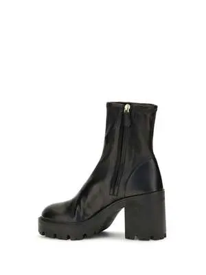 Prada Stretch Leather Platform Ankle Boots - Black