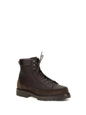 Brunello Cucinelli Lace-up Deer Leather And Suede Ankle Boots
