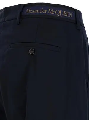 Alexander McQueen Blue Straight Tailored Pants In Cotton
