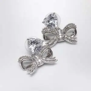 SELF-PORTRAIT Crystal Heart Drop Earrings - Silver