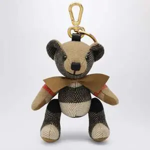 Burberry Thomas Teddy Bear Charm In Check Cashmere, Beige - Cream