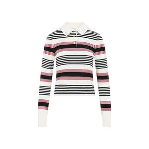 Celine Striped Cotton Polo Knit Sweater - White
