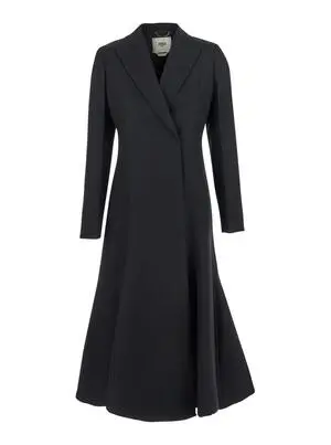 Fendi Black Flared Double-breasted Coat With Peak Revers In Wool - Multicolor